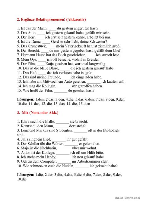 Relativpronomen und Relativsätz Deutsch DAF Arbeitsblätter pdf doc