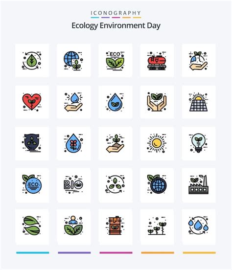 Paquete De Iconos Llenos De L Neas De Ecolog A Creativa Como Energ A