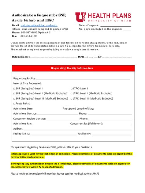Fillable Online Authorization Request For SNF Acute Rehab And LTAC Fax