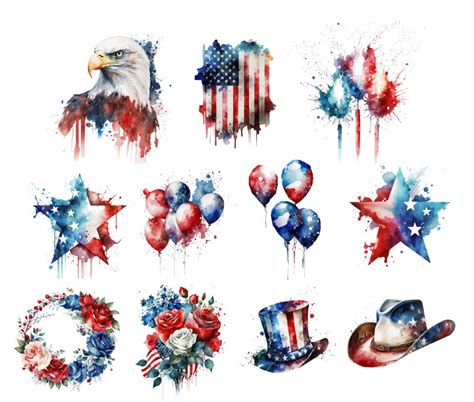 Th Of July Png Watercolor Clipart Bundle Png Independence Day Clipart