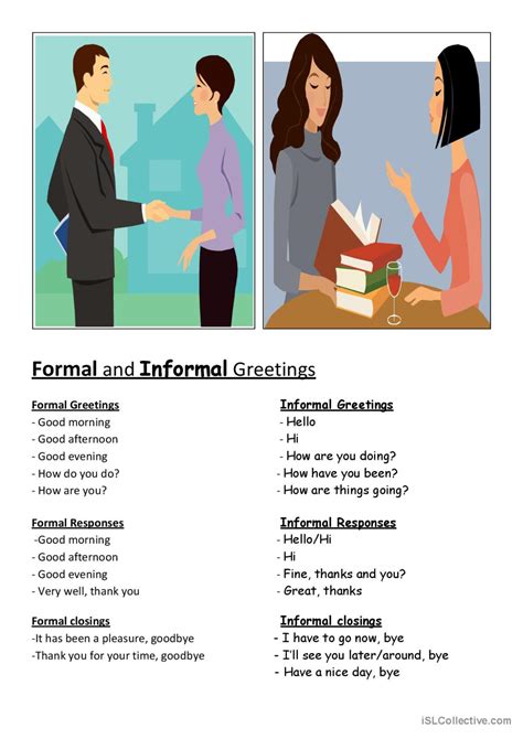Formal Informal Greetings English ESL Worksheets Pdf Doc