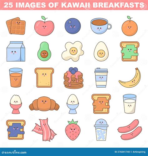 Set Of Cute Breakfast Flashcard Vector CartoonDealer 235742501