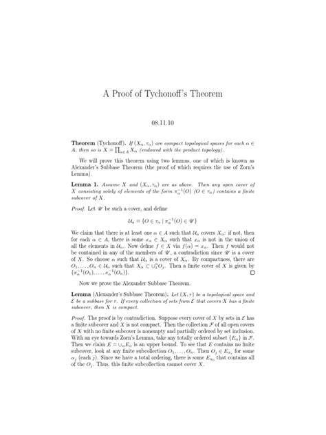 a proof of tychonoff s theorem pdf general topology mathematical analysis