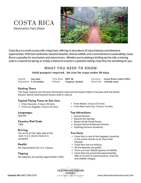 Costa Rica Fact Sheet DestinationKnownTrav