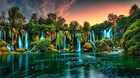 Kravice Waterfall Boat Waterfall Pond Europe Beautiful HD