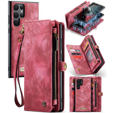 CaseMe Samsung Galaxy S22 Ultra Wallet Case With Wrist Strap Red