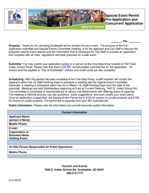 Fillable Online Scottsdaleaz Special Event Permit Pre Application And