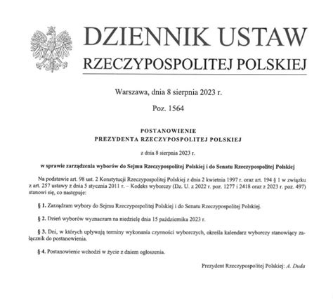 15 października 2023 r wybory do Sejmu RP i Senatu RP Gmina Mała Wieś