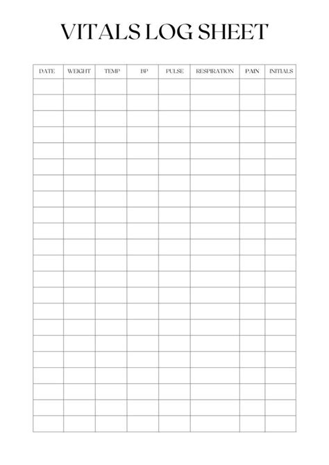 Printable Blank Vitals Log Sheet Template PDF In 2024 Vital Signs