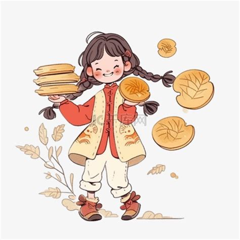 吃着月饼的女孩中秋节手绘元素素材图片免费下载 千库网