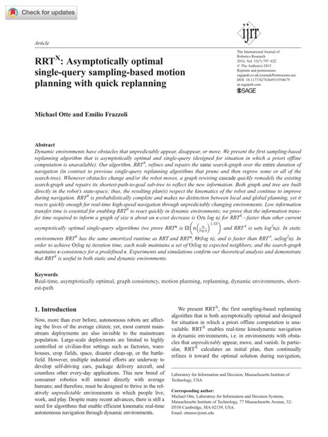 pdf rrtx asymptotically optimal single query sampling based motion planning with quick replanning