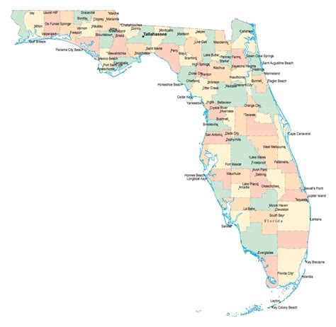 Administrative Map Of Florida State With Major Cities Florida State