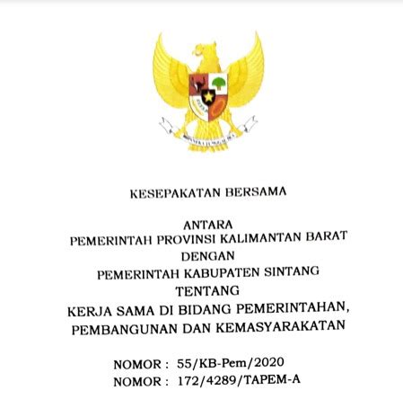 Kesepakatan Bersama Antara Pemerintah Kabupaten Sintang Dengan