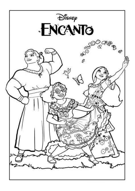 Coloriage Isabela Mirabel et Luisa Encanto dessin gratuit à imprimer