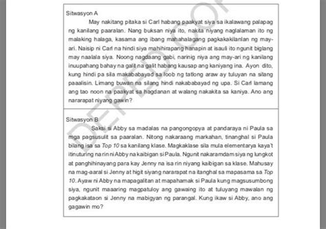 Ikalawang Bahagi Panuto 1 Suriin Ang Sumusunod Na Sitwasyon 2 Kung