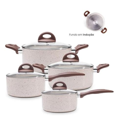 Jogo de Panelas Antiaderente Ceramica Vanilla Cooktop Fogão Indução Kit