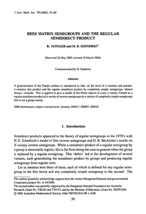 pdf rees matrix semigroups and the regular semidirect product