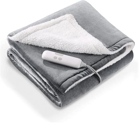 Couverture électrique chauffante réversible en flanelle et sherpa avec