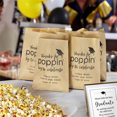 Lot de 20 sacs de pop corn de graduation personnalisés sacs de faveur