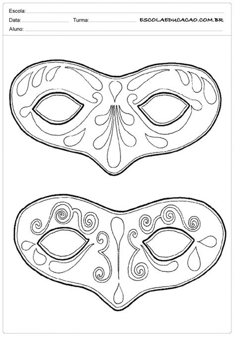 Máscaras de Carnaval para Colorir e Imprimir