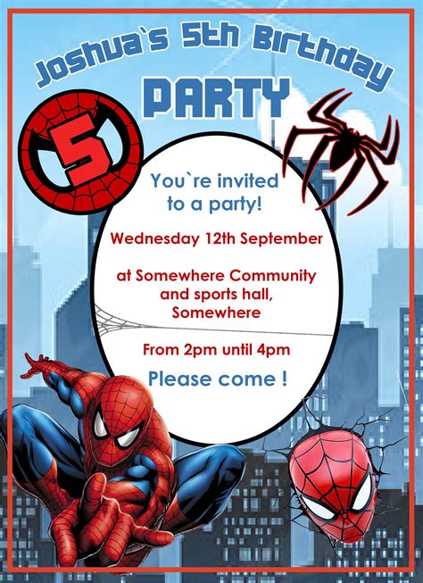Personalised Spiderman Theme Birthday Invitation 10pk