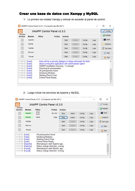 Crear Una Base De Datos Con Xampp Y My Sql Luego Iniciar Los