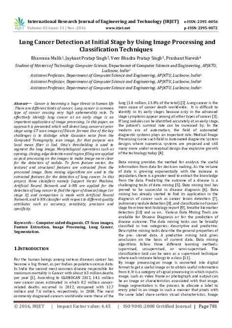 pdf lung cancer detection at initial stage by using image processing and classification
