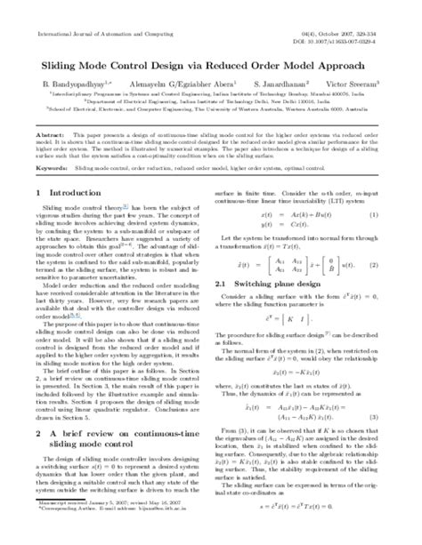 pdf sliding mode control design via reduced order model approach janardhanan