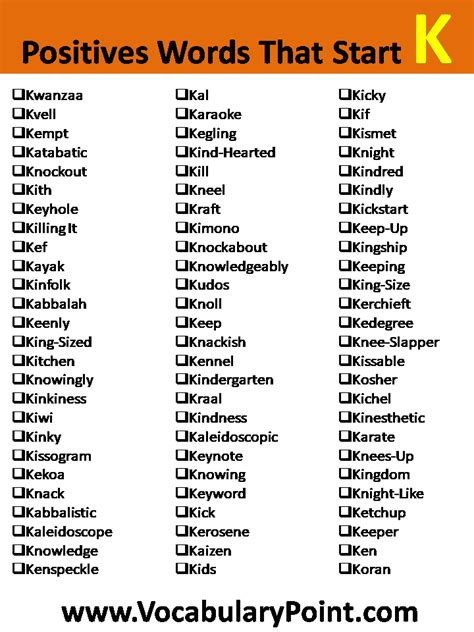 Positive Vocabulary Words That Start With K Vocabulary Point