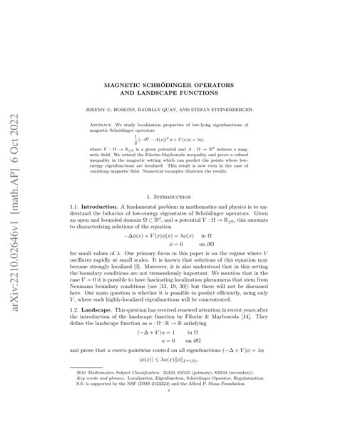pdf magnetic schr odinger operators and landscape functions
