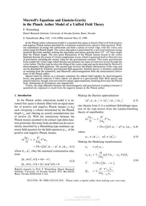 pdf maxwell s equations and einstein gravity in the planck aether model of a unified field theory