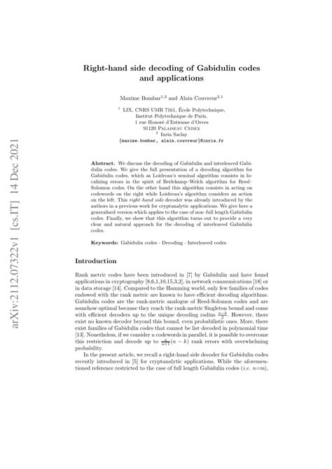 pdf right hand side decoding of gabidulin code and applications