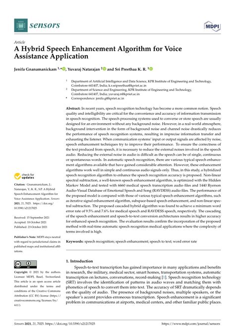 pdf a hybrid speech enhancement algorithm for voice assistance application
