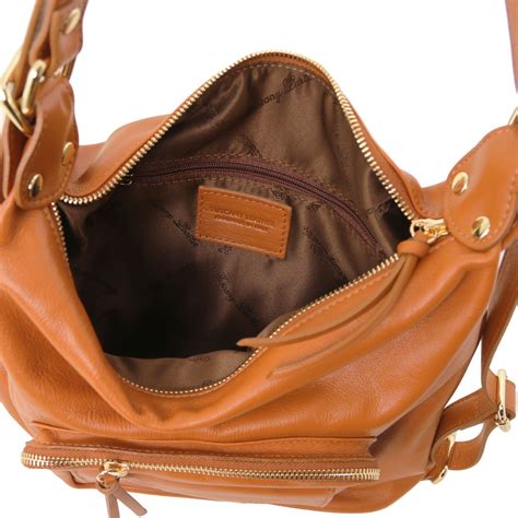 TL Bag Borsa Donna In Pelle Convertibile A Zaino Cognac TL141535