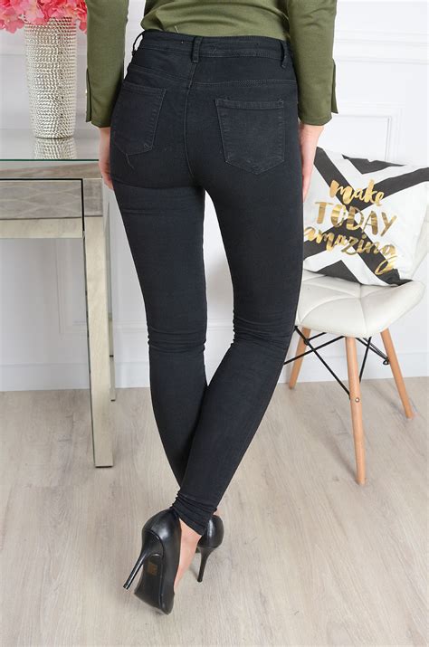 Spodnie jeans wysoki stan czarne Cocomoda pl odzież damska