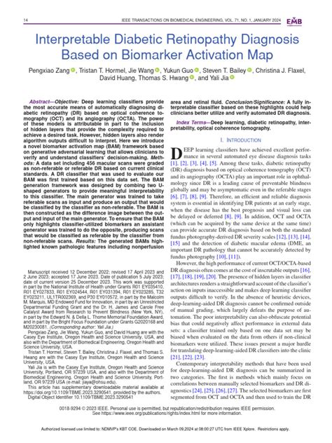 ieee transaction 2024 interpretable diabetic retinopathy diagnosis based on biomarker