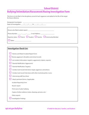 Fillable Online Opi Mt Bully Free Montana A Toolkit For Educators