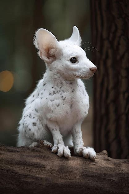 Un perro blanco con manchas negras se sienta en el tronco de un árbol