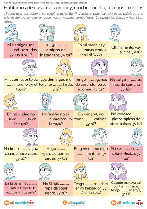 Ejercicio español para practicar expresión oral con muy y mucho AIL