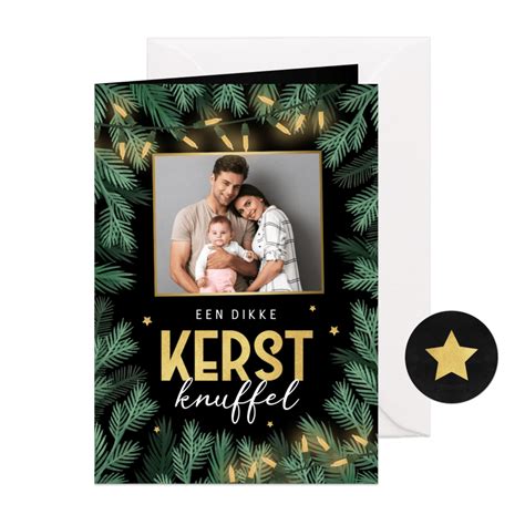 Kerstkaart Dennentakjes Foto Goud Kerstknuffel Kaartje2go