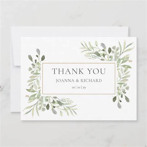 Elegant Gold Geometric Greenery Wedding Thank You Card Zazzle