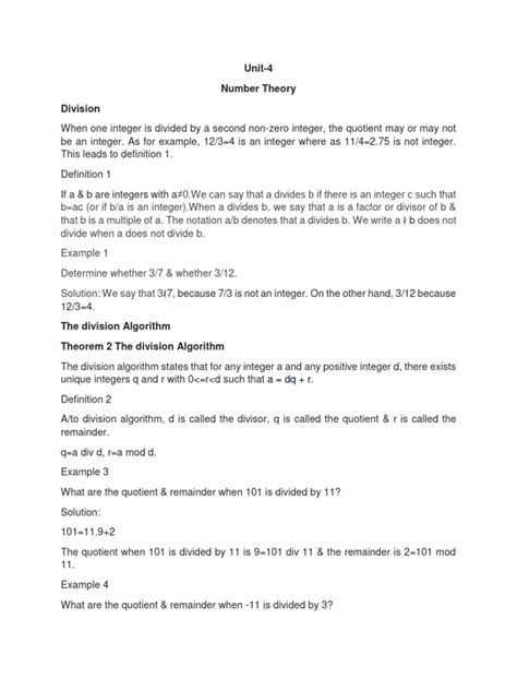 unit 4 number theory pdf matrix mathematics integer