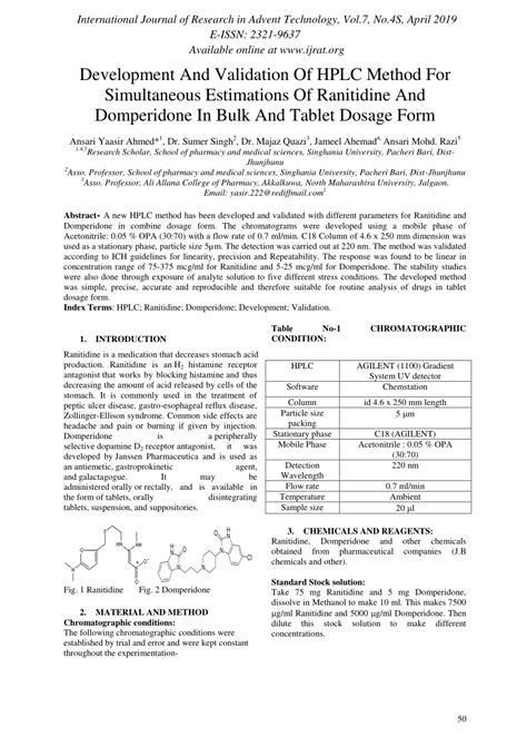 pdf development and validation of hplc method for simultaneous estimations of ranitidine and
