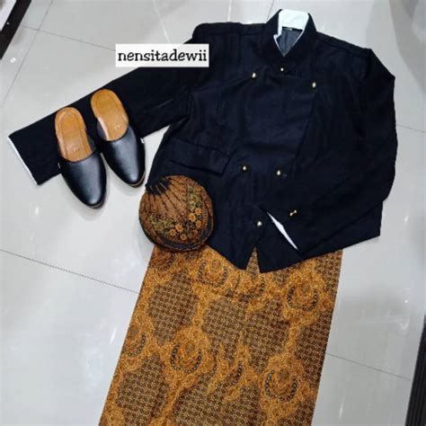 Jual SET BAJU ADAT JAWA SOLO Blangkon Beskap Jarik Dan Selop