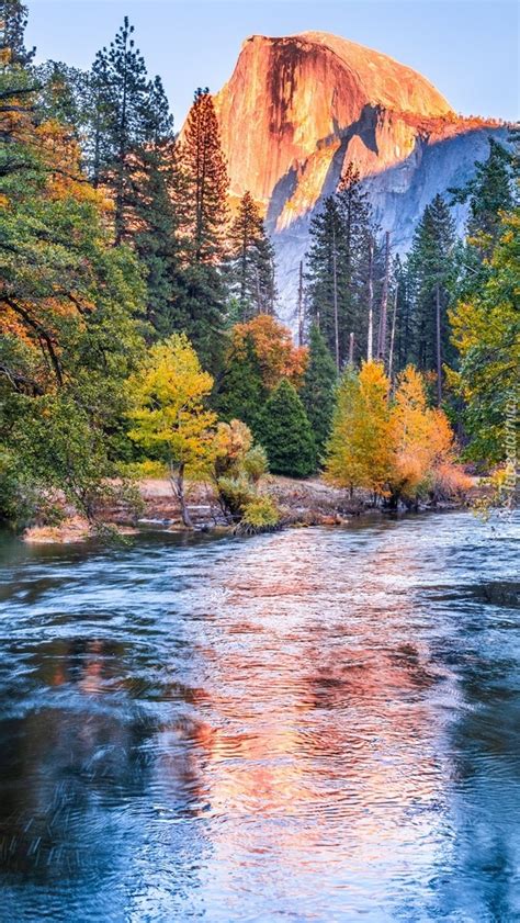 Szczyt Half Dome I Rzeka Merced River Tapeta Na Telefon