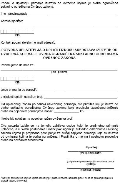 Pravilnik o načinu i postupku provedbe ovrhe na novčanim sredstvima