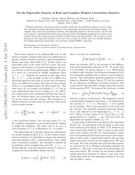 pdf on the eigenvalue density of real and complex wishart correlation matrices