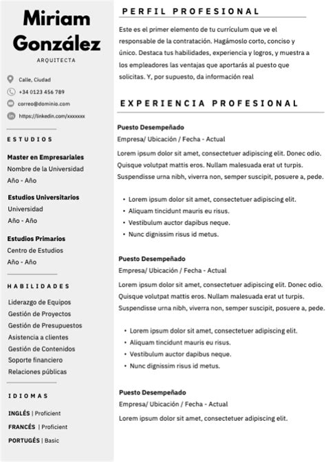 Curriculum Para Arquitecto Gratis Incluye Plantilla Ejemplo Carta