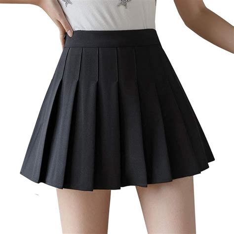 Girls Women High Waisted Pleated Skirt Plain Plaid A Line Mini Skirt Skater Tennis School