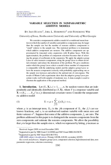 pdf variable selection in nonparametric additive models joel horowitz